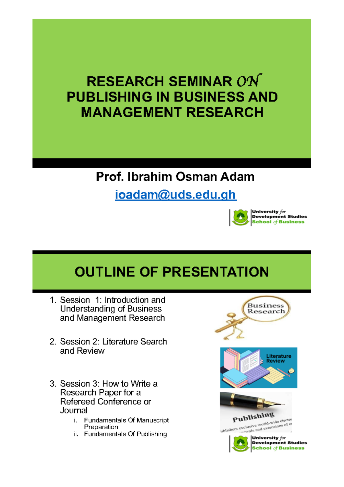 Ta Tu Research Seminar - Prof. Ibrahim Osman Adam ioadam@uds.edu ...