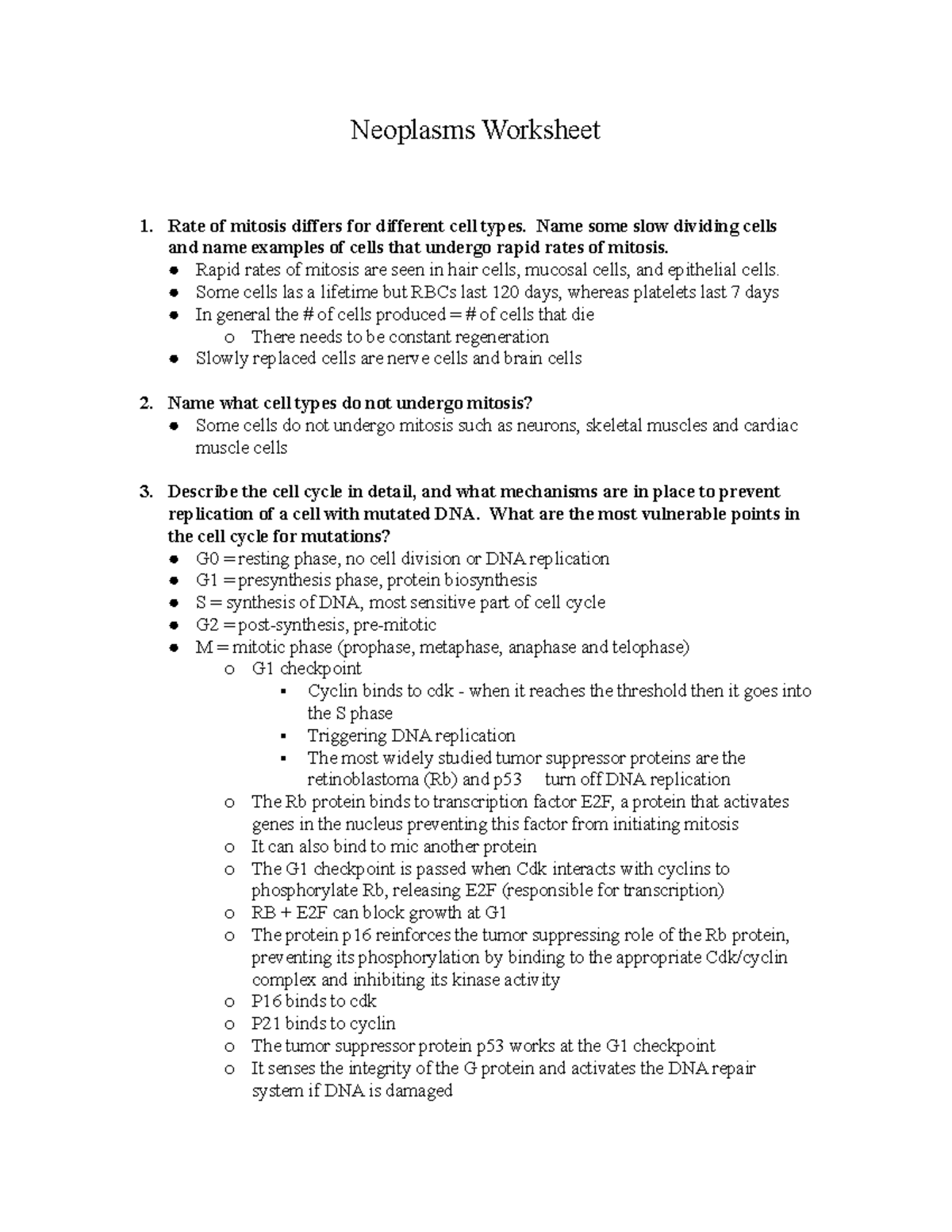 Neoplasms Worksheet - N/A - PAS 517 - MCPHS University - Studocu