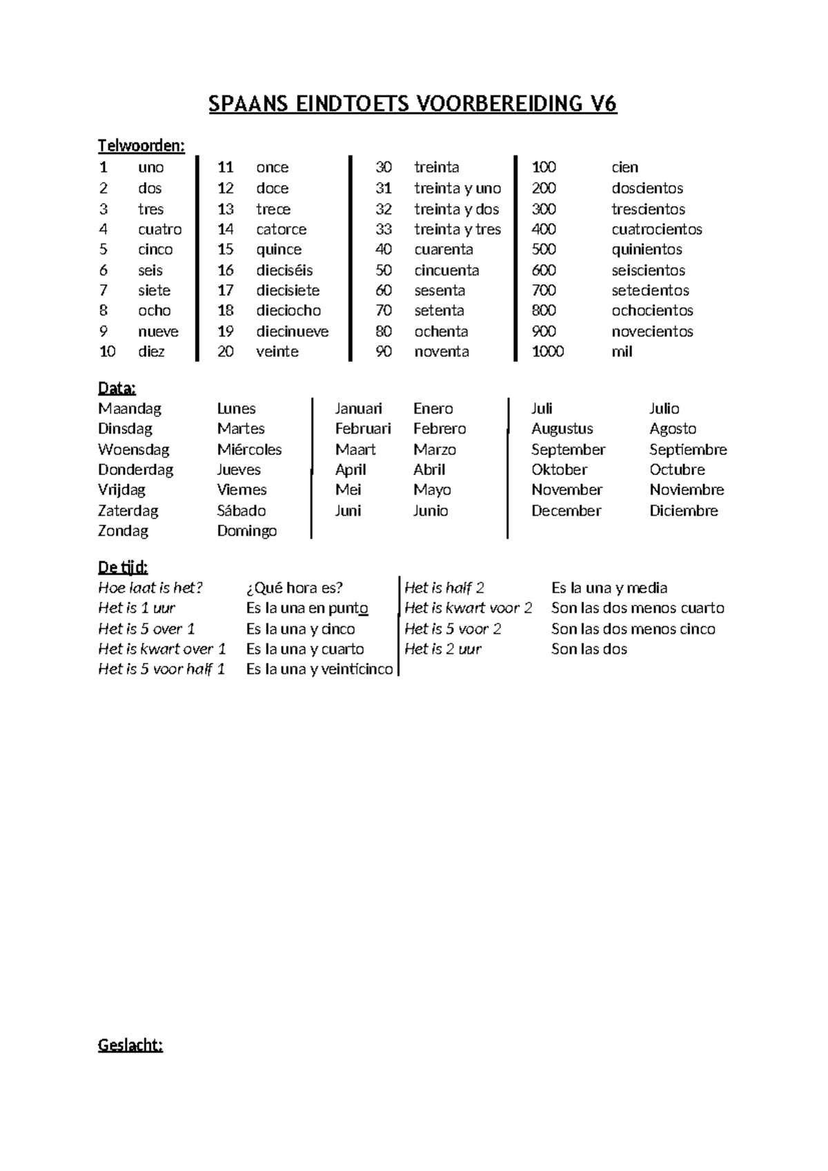 Spaans Grammatica Eindtoets - SPAANS EINDTOETS VOORBEREIDING V ...