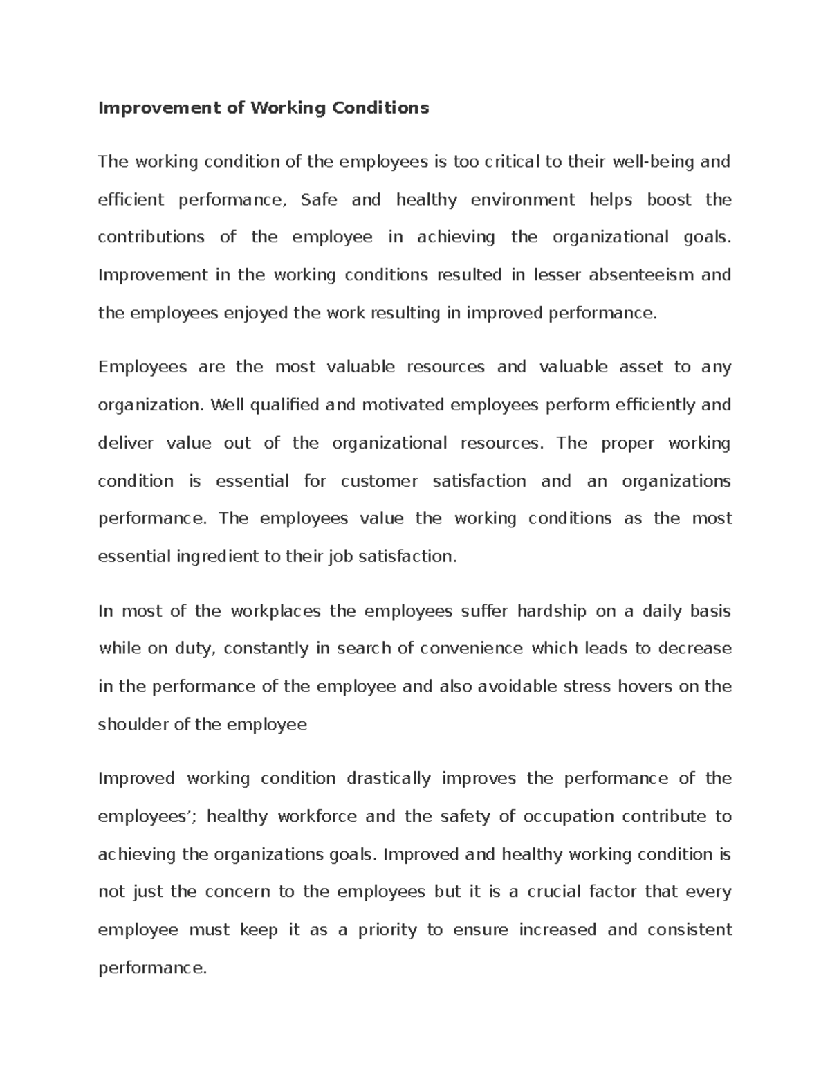 Engineering Management 6 - Improvement of Working Conditions The ...