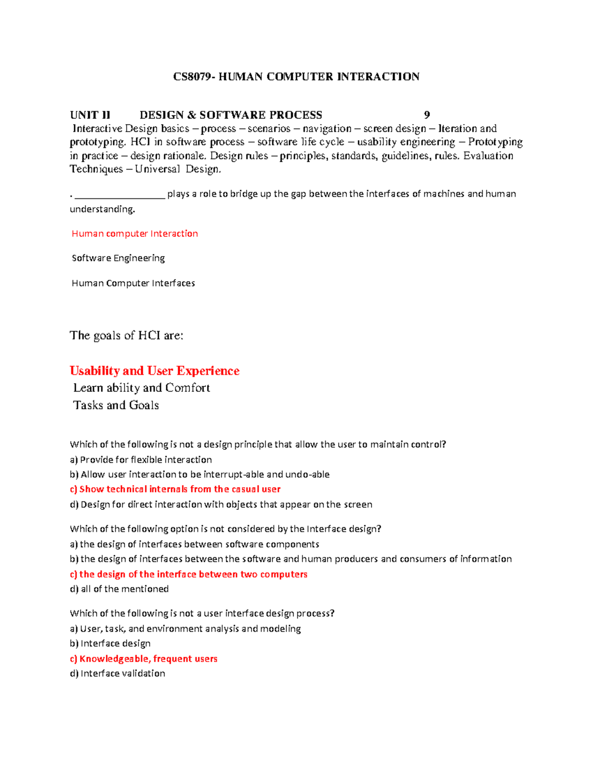 HCI QUIZ UNIT2 - Lecture notes 2 - CS8079- HUMAN COMPUTER INTERACTION ...