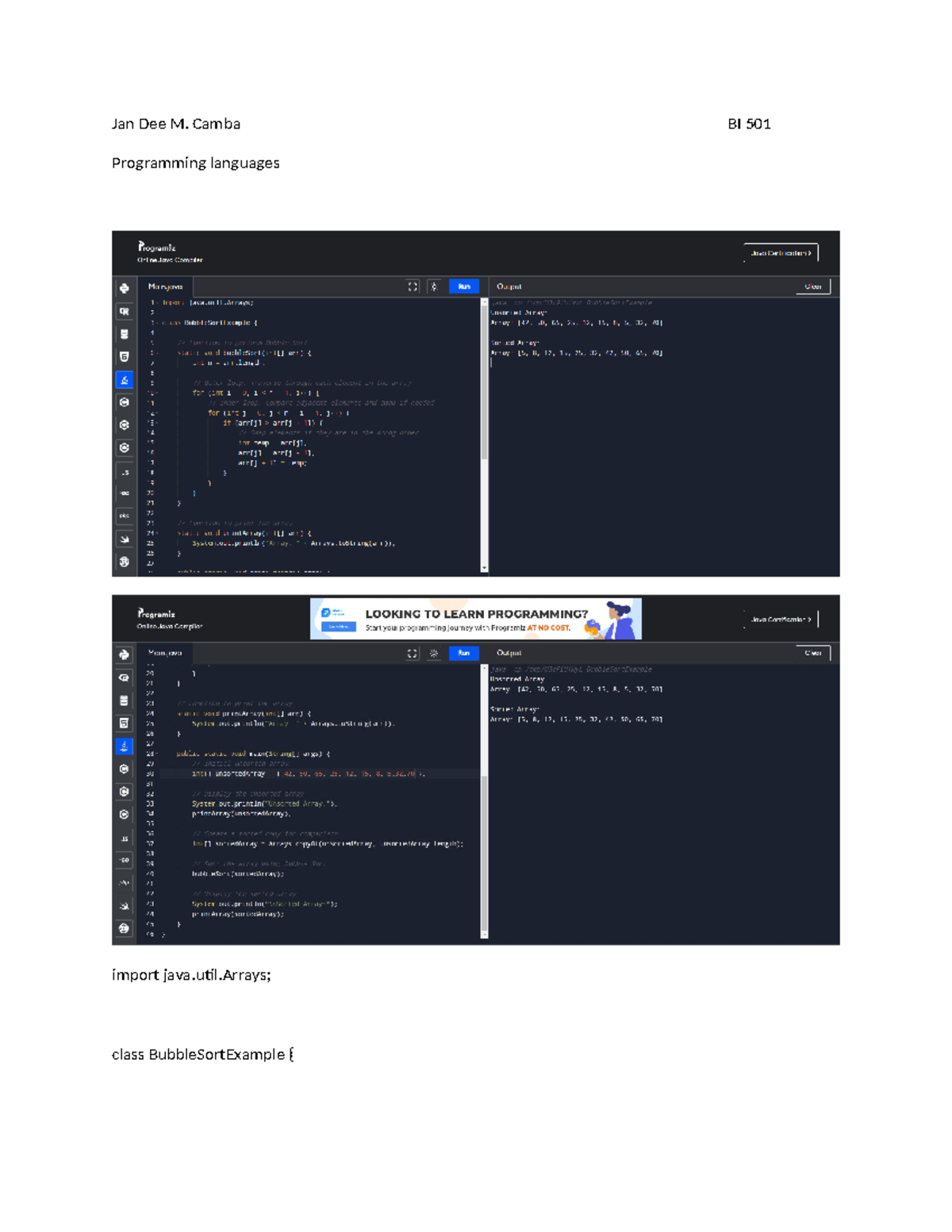 01 Lab Exercise camba - help other student - Jan Dee M. Camba BI 501 ...