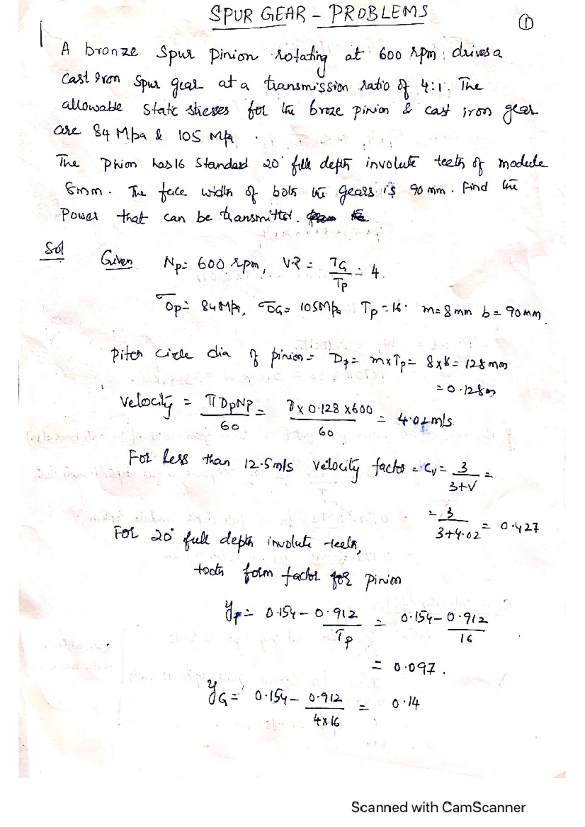 Spur gear problems - T6v7bf - Dynamics of machinery - Studocu