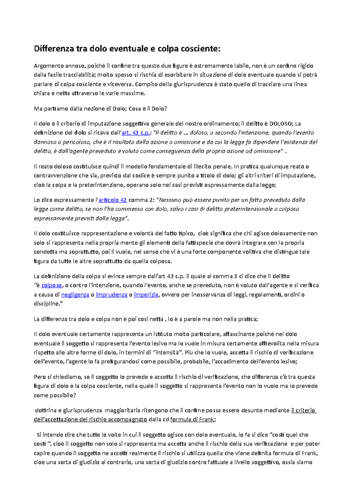 Domande e risposte diritto penale 20/21 - Differenza tra dolo eventuale ...