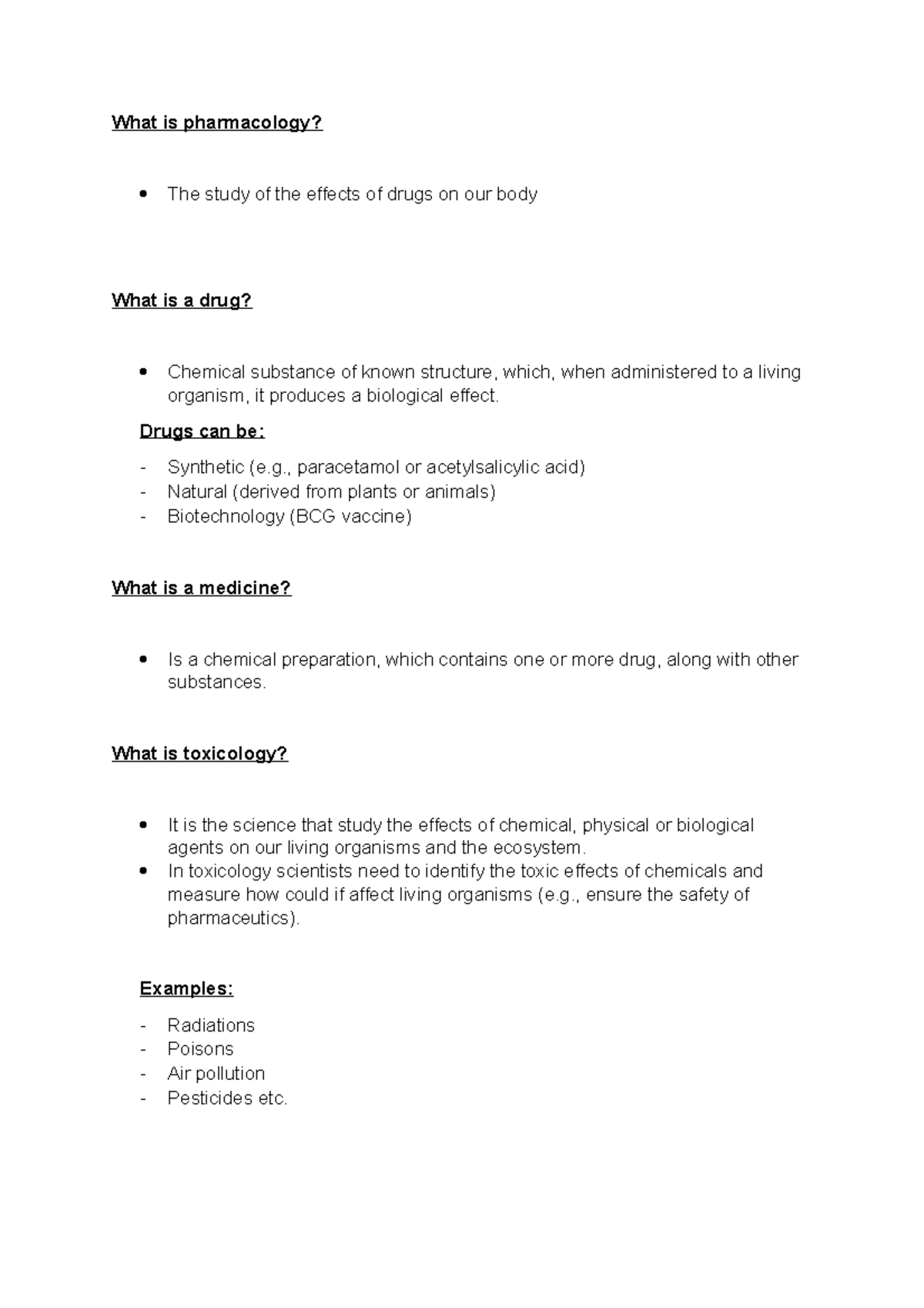 WEEK 1 pharma+tox - lecture notes for pharma - What is pharmacology ...