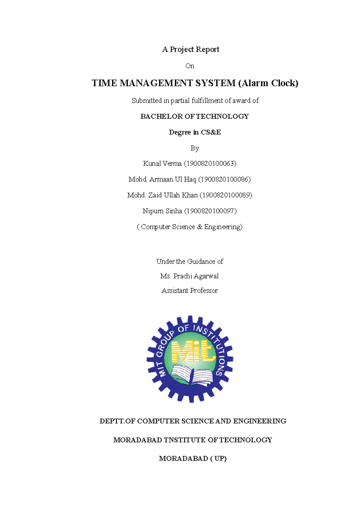 MINI Project Final-1 (15 Feb) - A Project Report On TIME MANAGEMENT ...