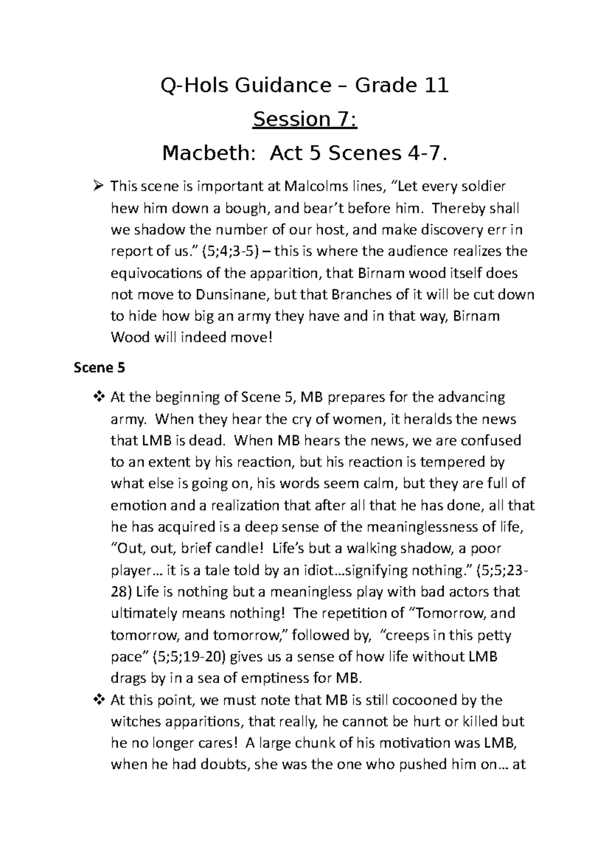 Grade 11 English Macbeth Session 7 - Q-Hols Guidance – Grade 11 Session ...