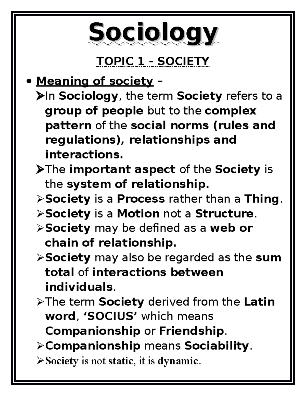Sociology UNIT 1 Topic 1 Society - SociologySociology TOPIC 1 - SOCIETY ...