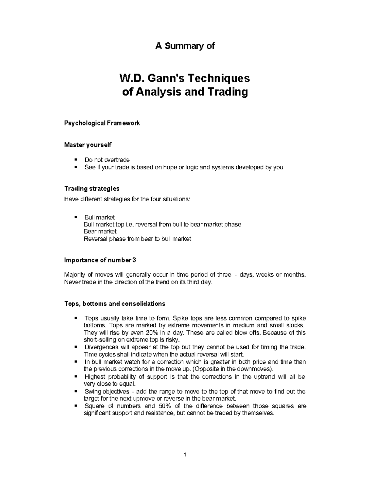 Summary of W D Gann Techniques of Analysis - A Summary of W. Gann's ...