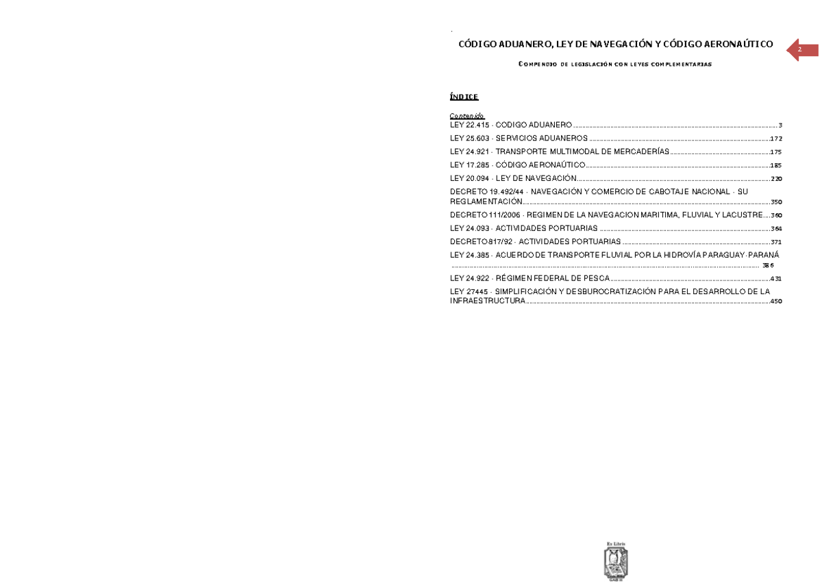 Compendio de leyes 2 - . C”DIGO ADUANERO, LEY DE NAVEGACI”N Y C”DIGO ...