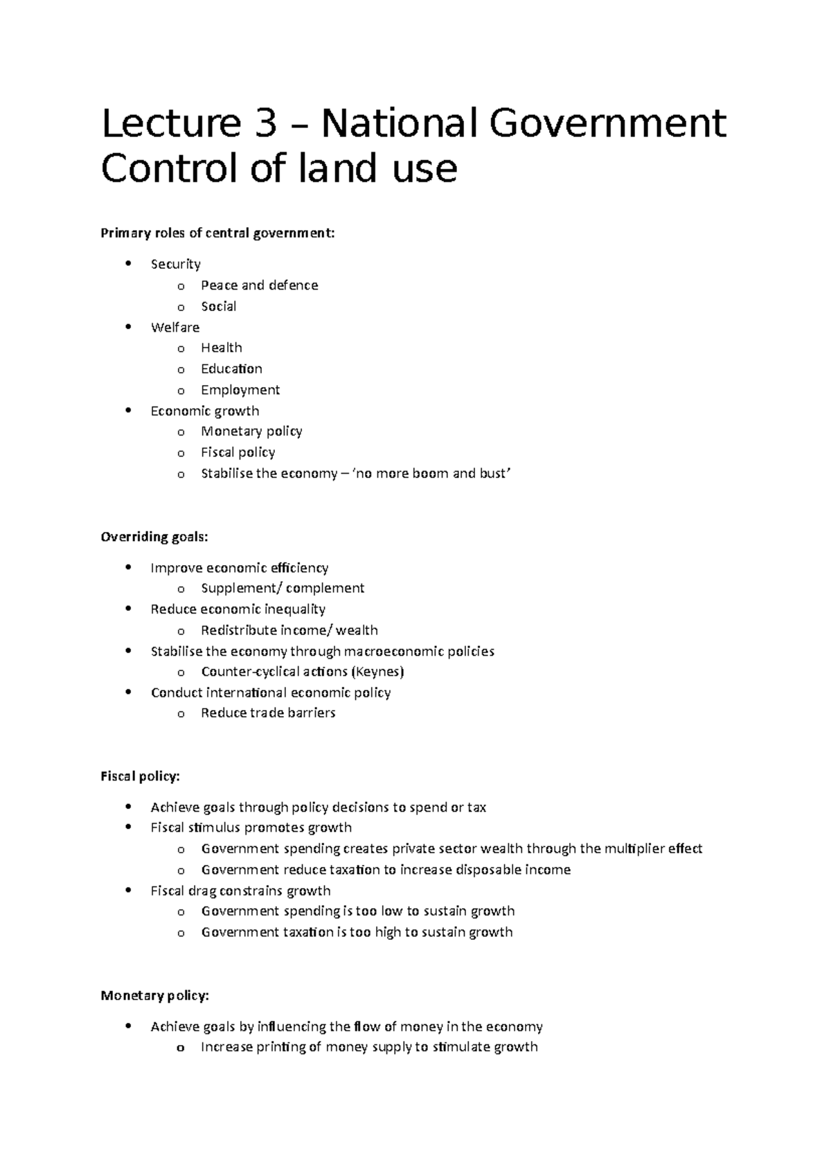 Lecture 3 - National Government Control of Land use - Lecture 3 ...