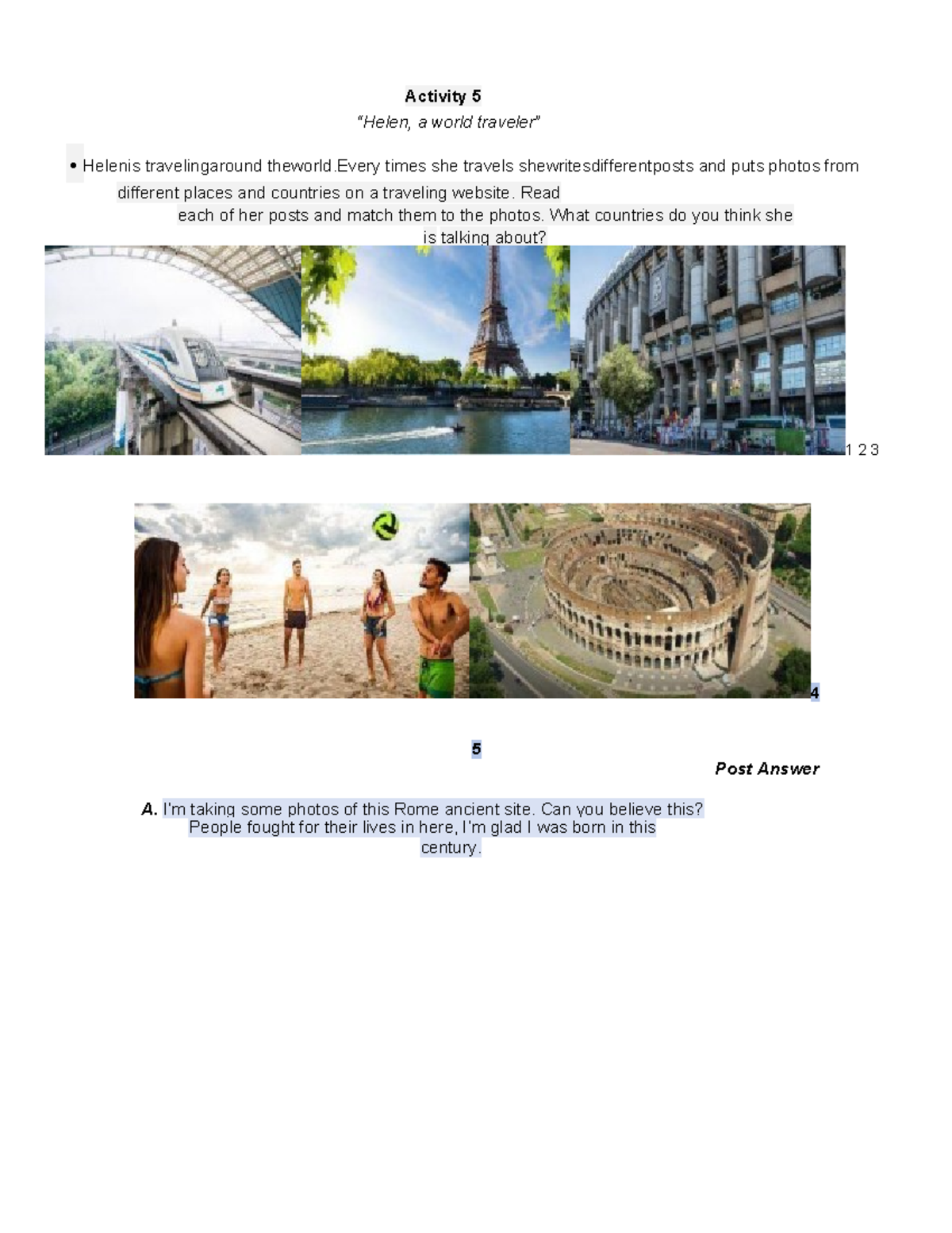 Activity 5 - Activity 5 “Helen, a world traveler” ∙ Helenis ...