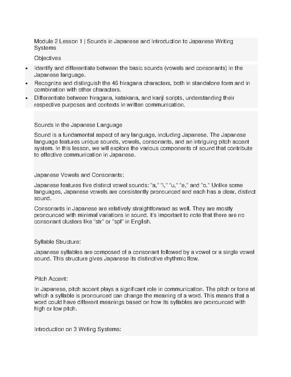 Module 2 Lesson 1 Module 2 Lesson 1 Sounds In Japanese And Introduction To Japanese Writing
