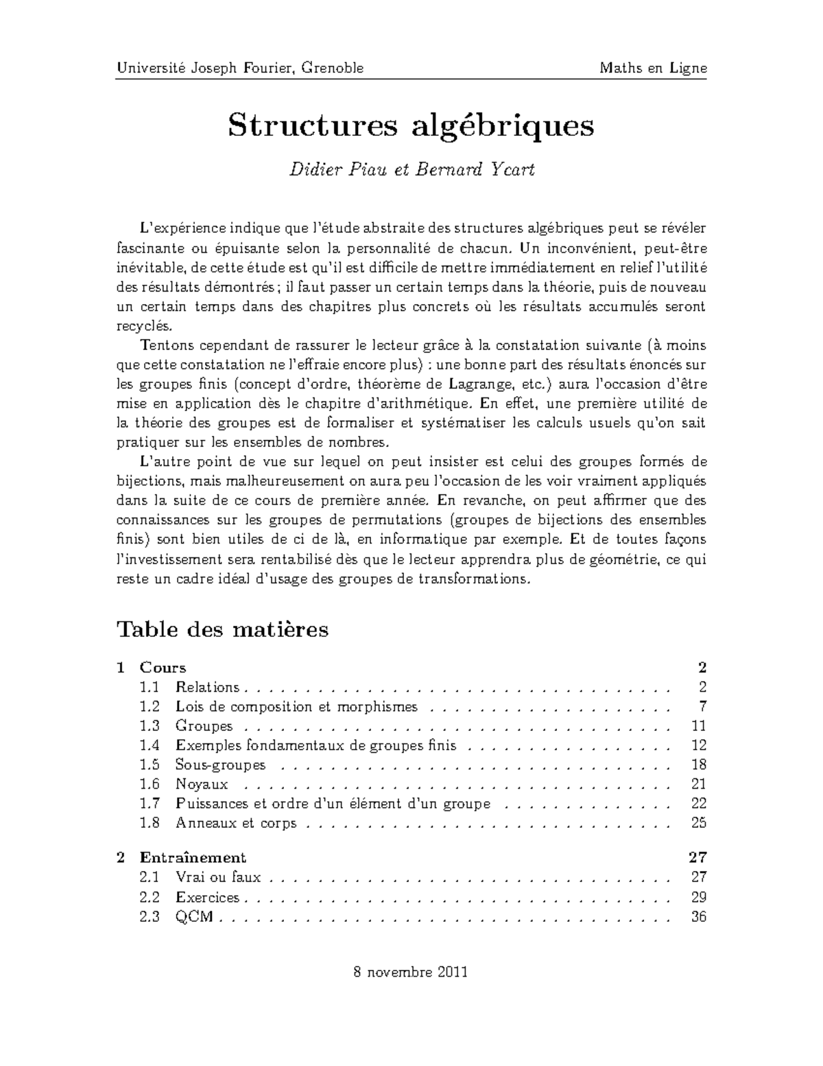 Cours Structures Algebriques 2 - Université Joseph Fourier, Grenoble ...