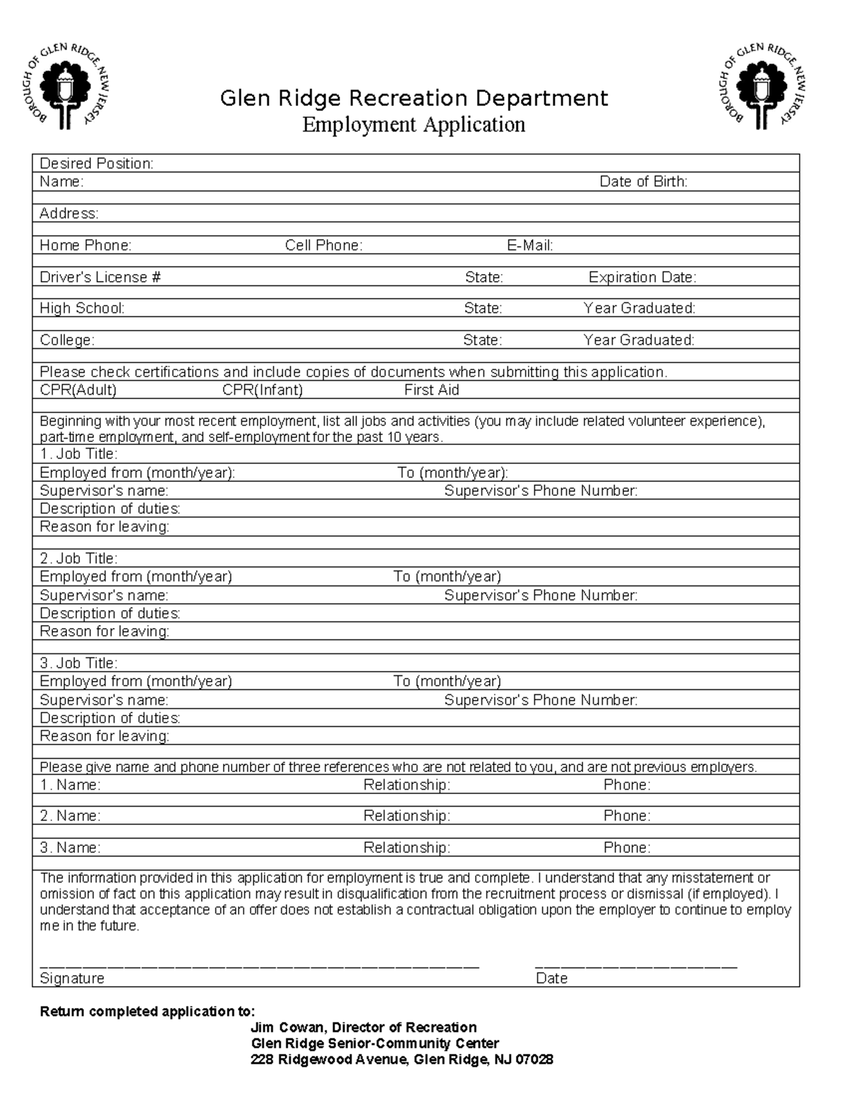 radom to upload - Glen Ridge Recreation Department Employment ...