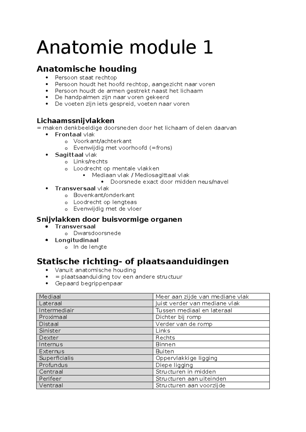 Samenvatting anatomie - Anatomie module 1 Anatomische houding Persoon ...
