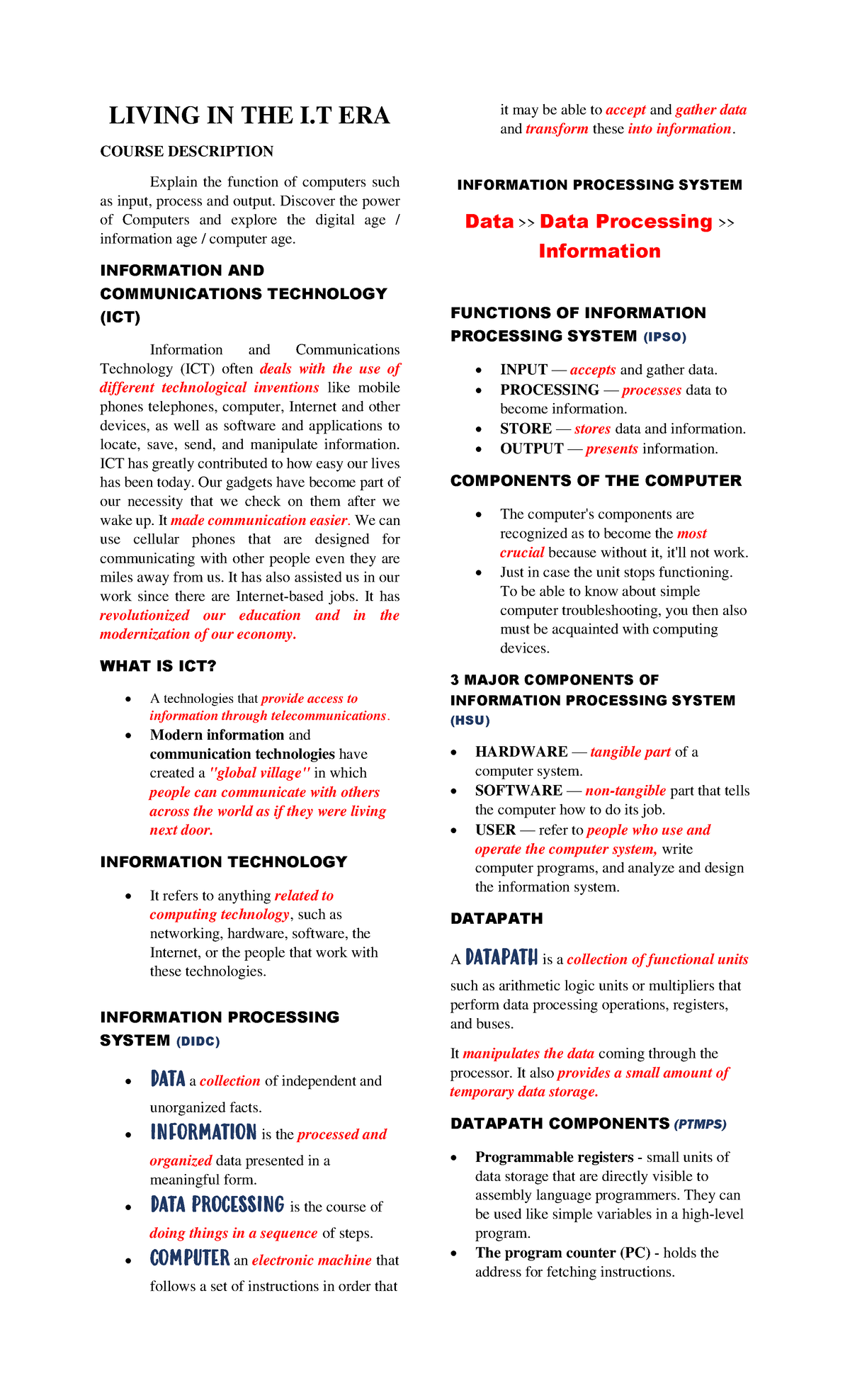 ITE Units 1 to 3 Incomplete - LIVING IN THE I ERA COURSE DESCRIPTION ...