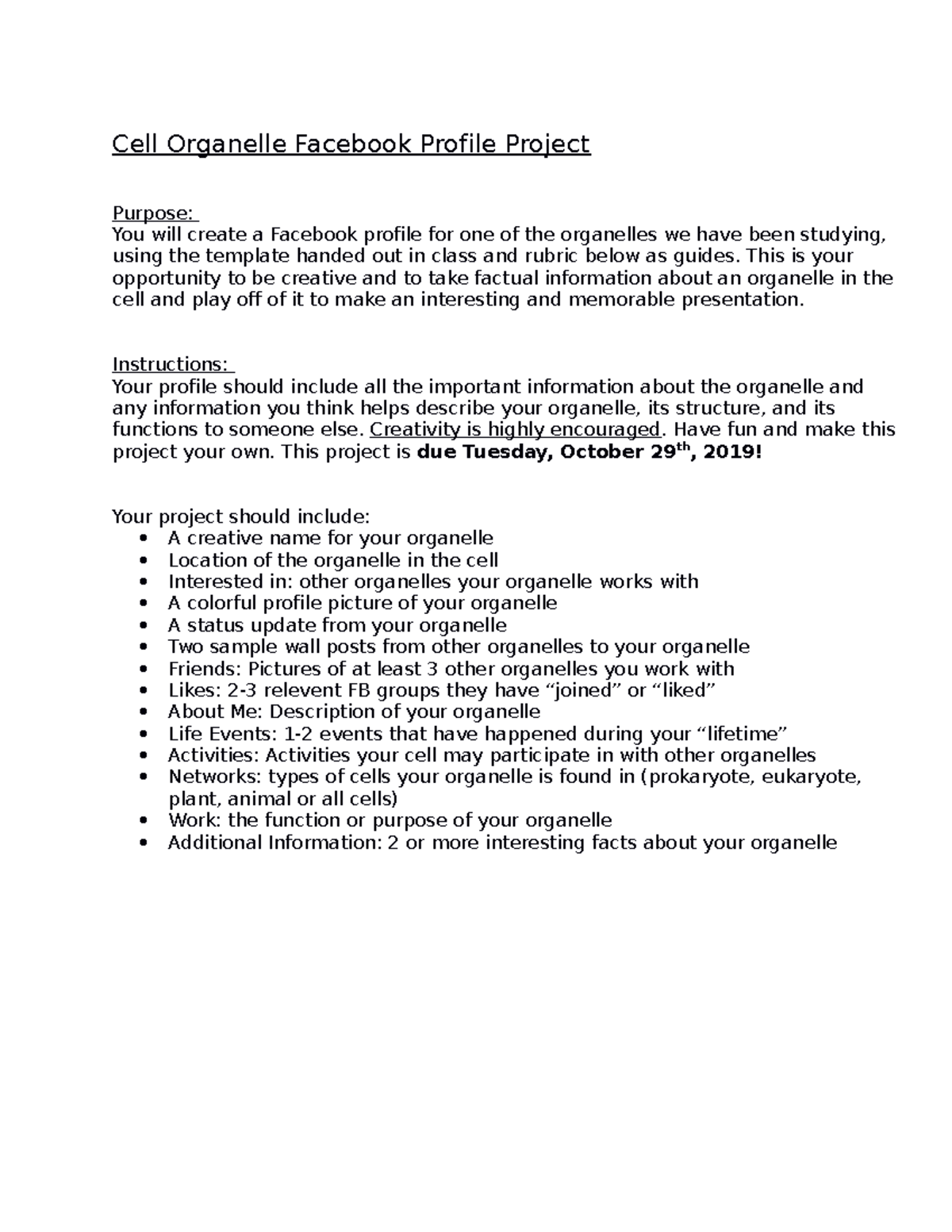 Facebook Cell Structure FB Handout - Cell Organelle Facebook Profile ...