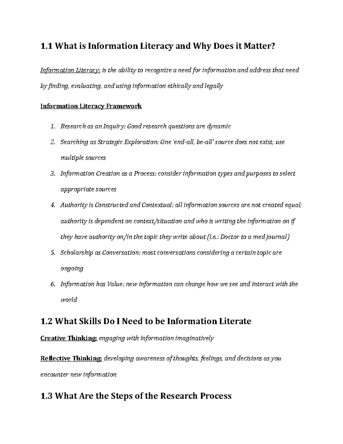 Information Literacy; Chpt. 1 Notes - 1 What is Information Literacy ...