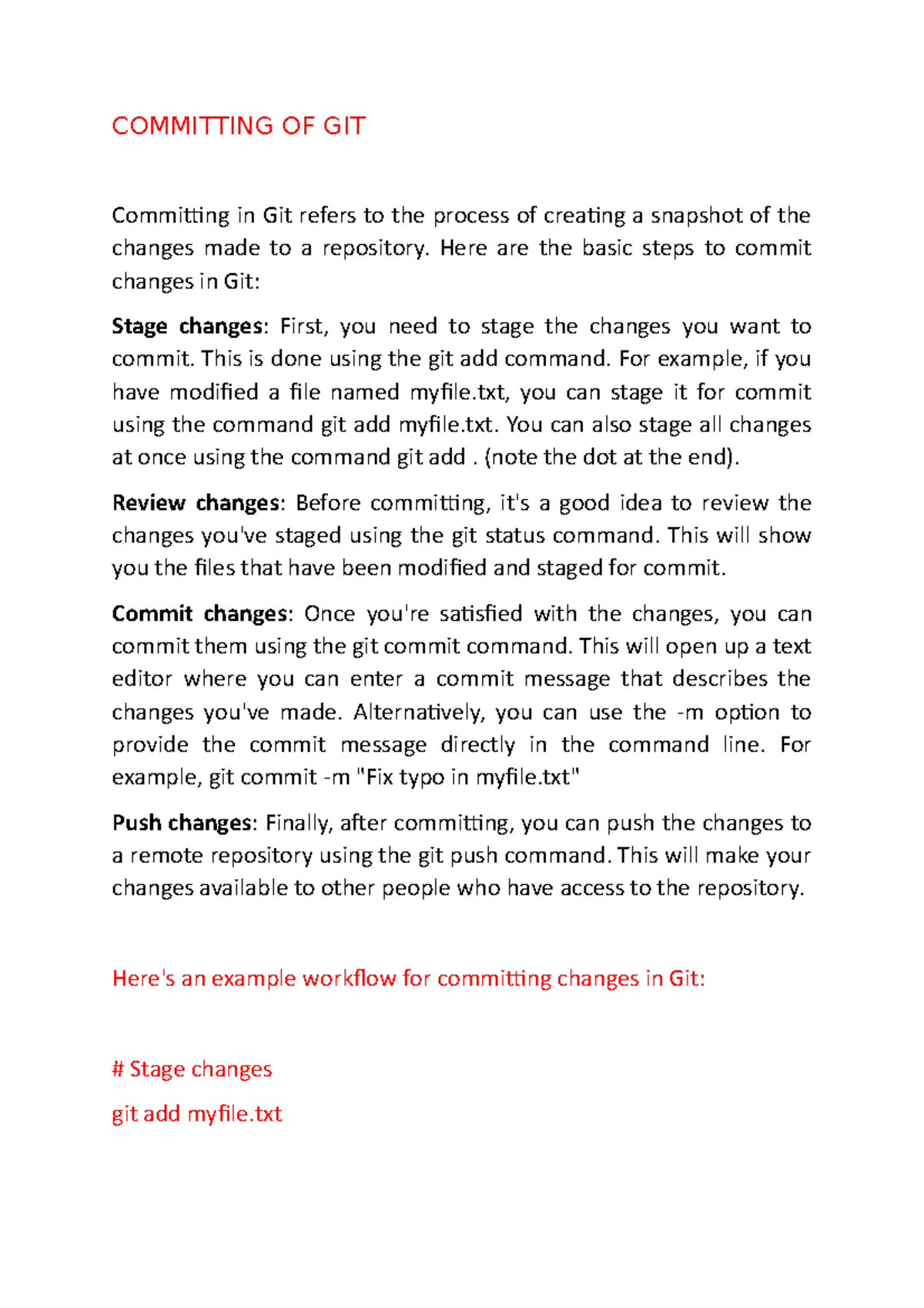 Commiting Notes Committing Of Git Committing In Git Refers To The Process Of Creating A