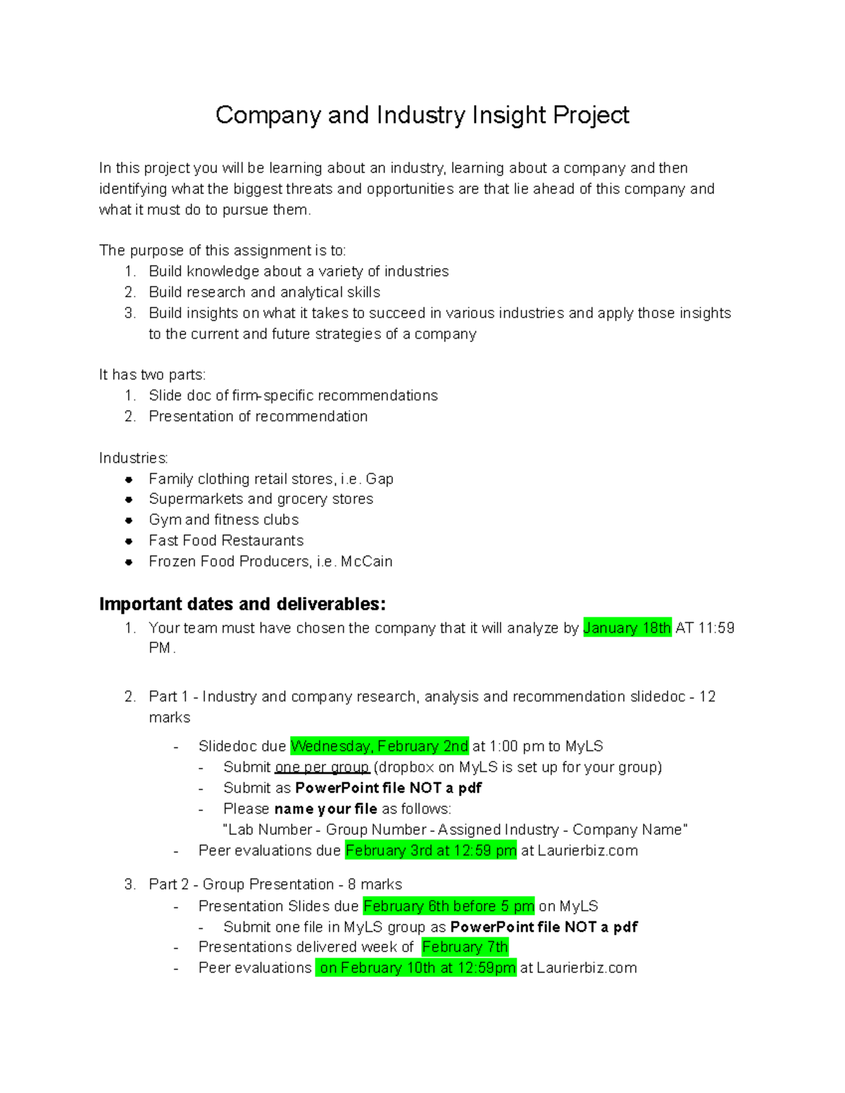 Company and Industry Insight Project Instructions - Company and ...