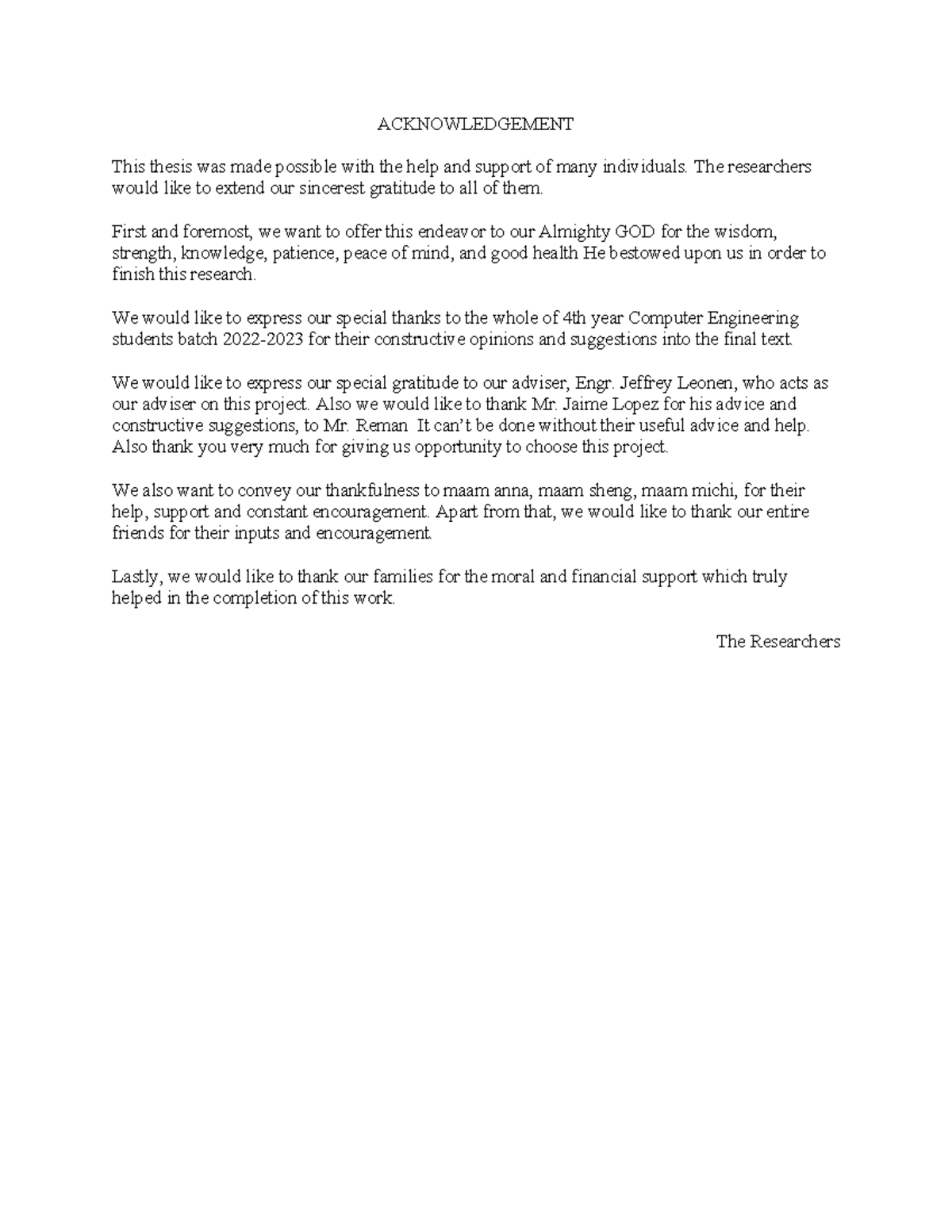 Acknowledgement Examples - ACKNOWLEDGEMENT This thesis was made ...