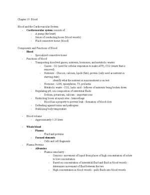 Anatomy II Chpt 17-20 - Notes - CHAPTER 17: BLOOD Blood Functions 1 ...