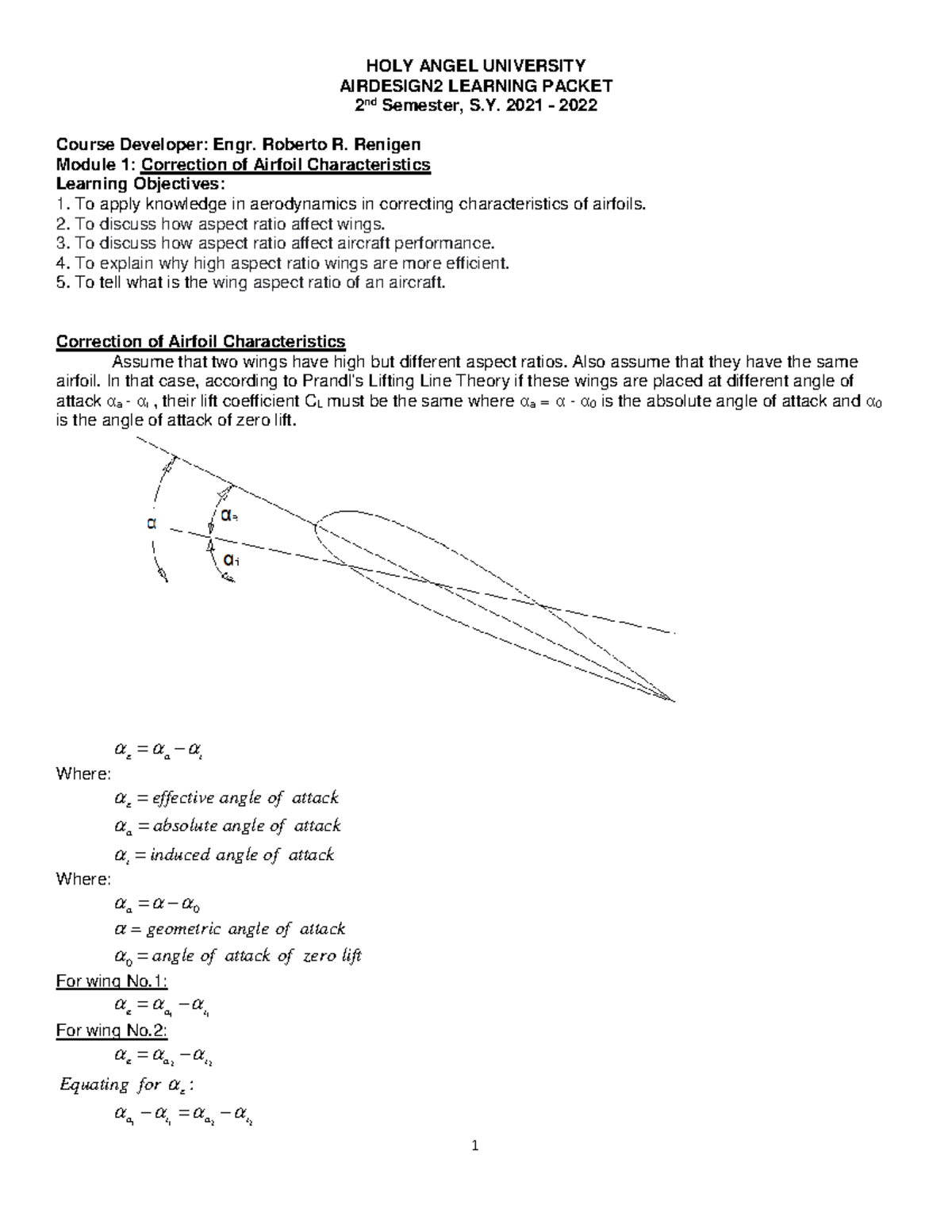 AERO 2021-2022 Airdesign 2 Learning Packet M1-3 - HOLY ANGEL UNIVERSITY ...