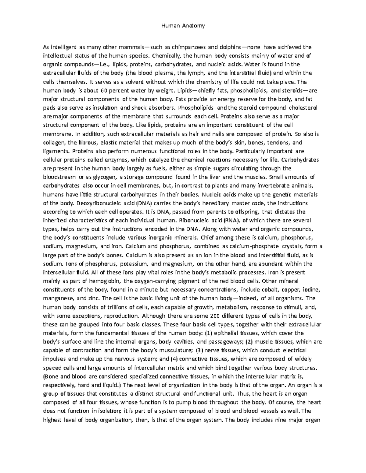 The human body 2 - essay - Human Anatomy As intelligent as many other ...