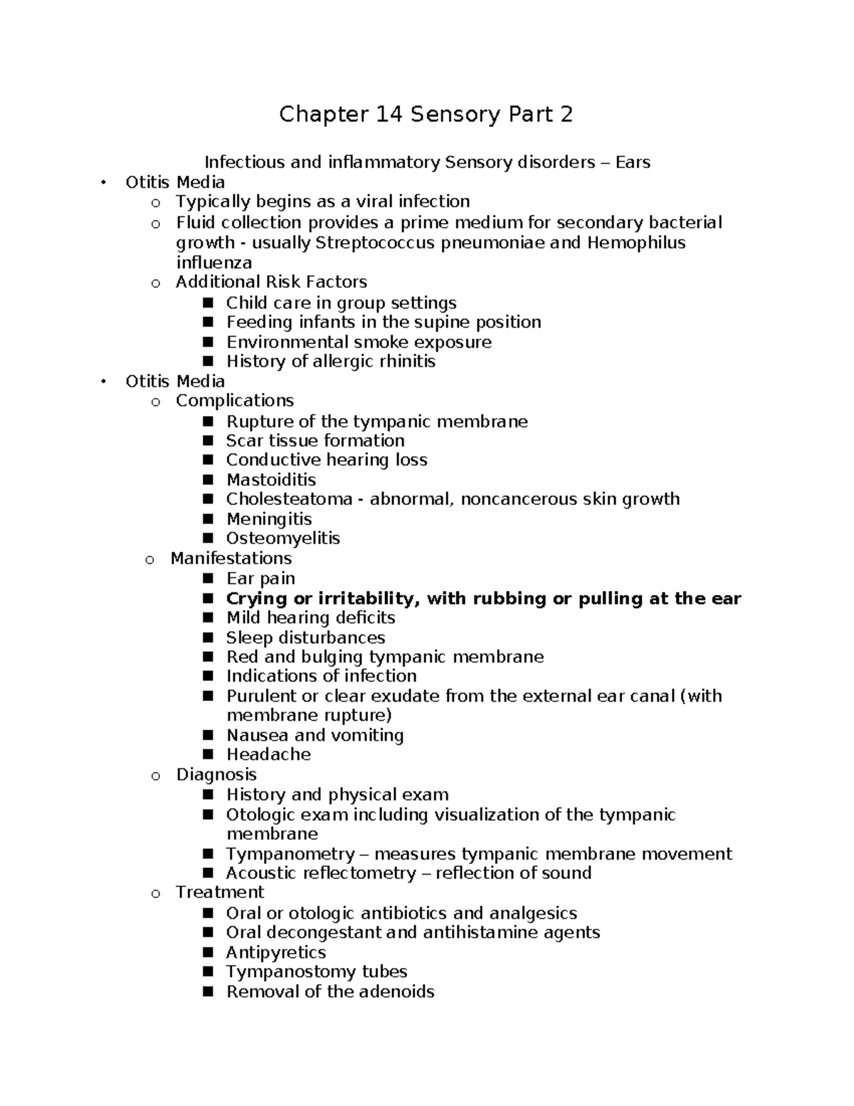 Chapter 14 Sensory Part 2 - Chapter 14 Sensory Part 2 Infectious and ...