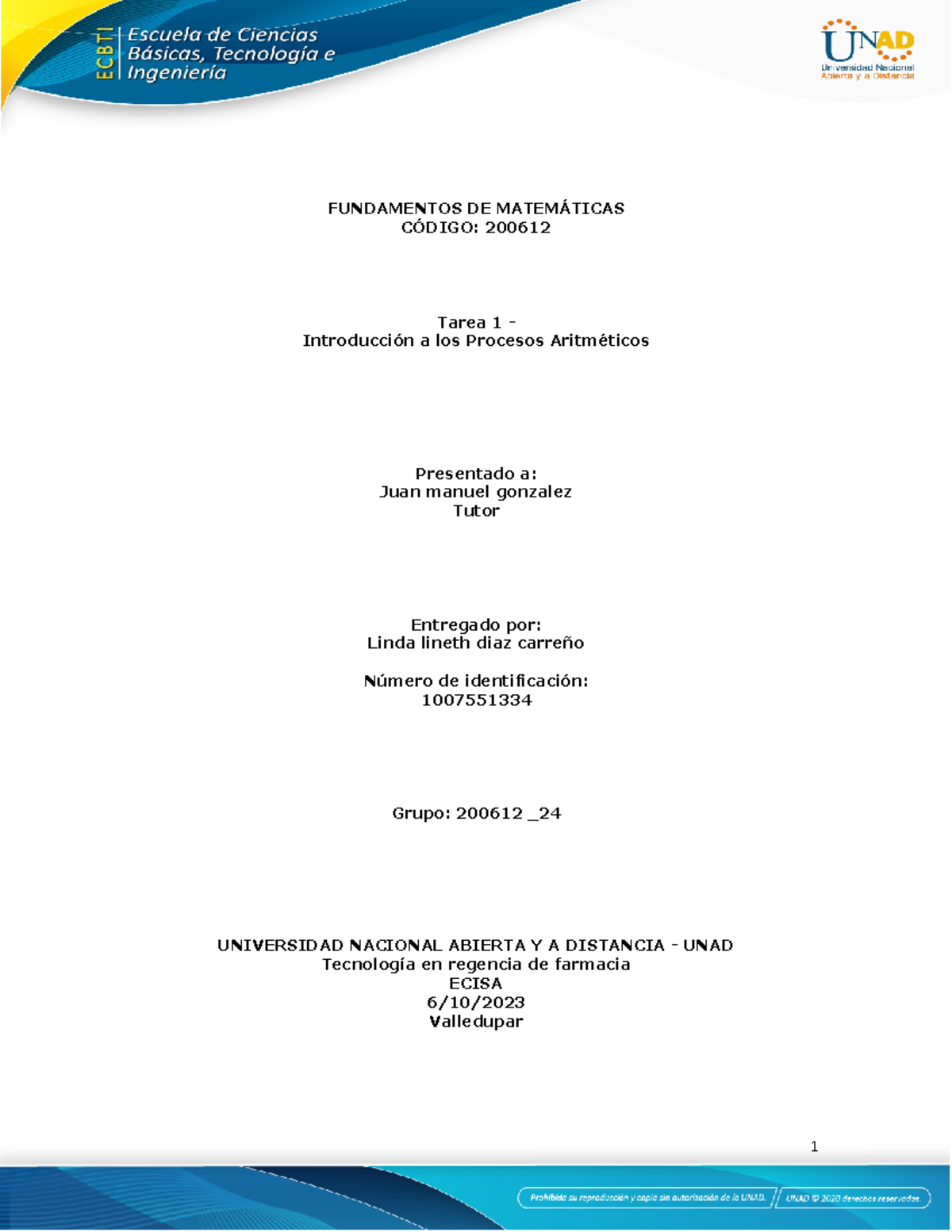 Tarea 1 diaz linda - tg45 - FUNDAMENTOS DE MATEMÁTICAS CÓDIGO: 200612 ...