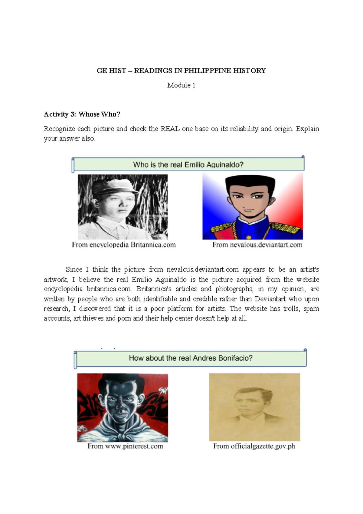 GE HIST 1. Activity 3 - GE HIST – READINGS IN PHILIPPPINE HISTORY ...