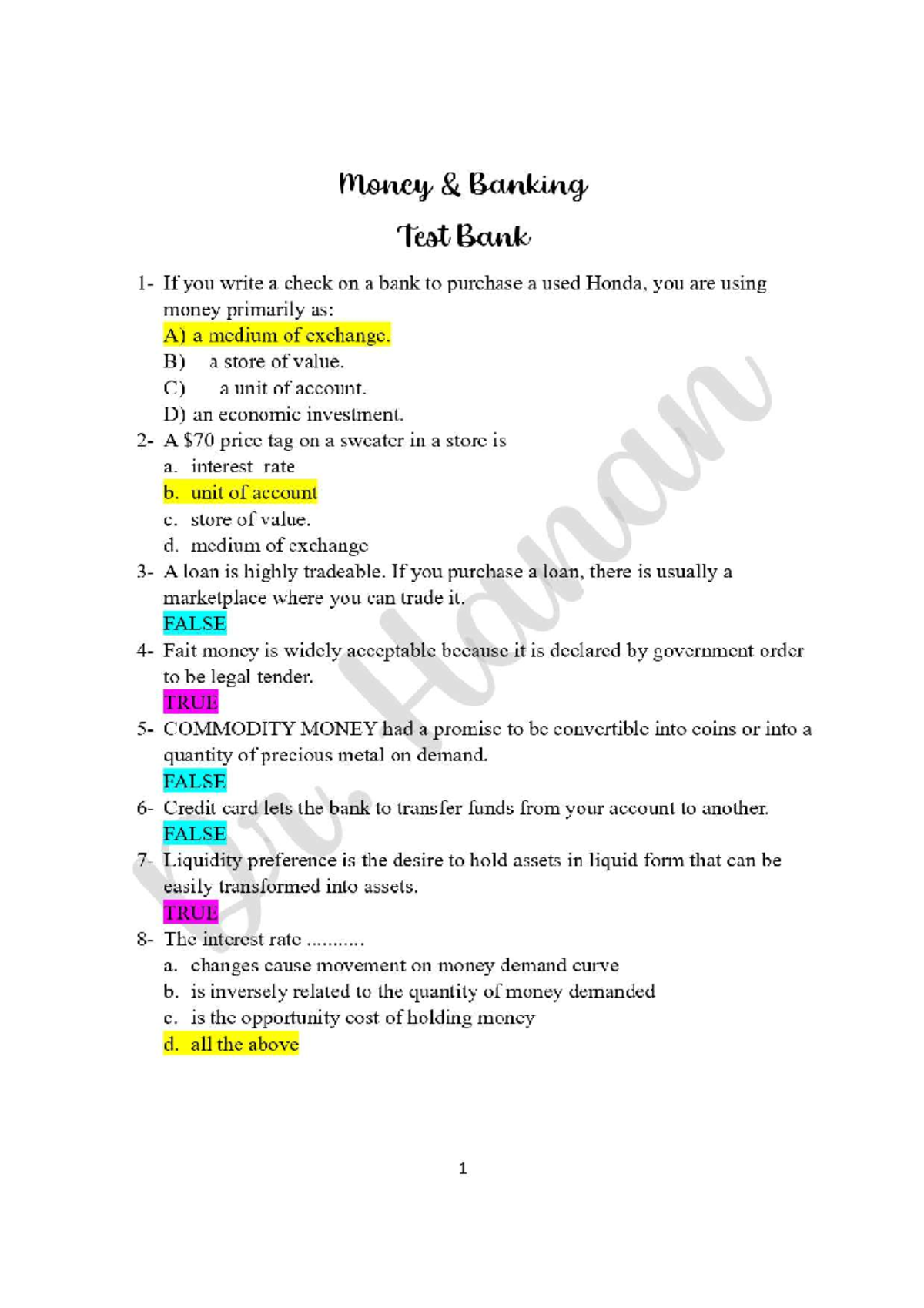testbank money 2023 - money and banking - Studocu