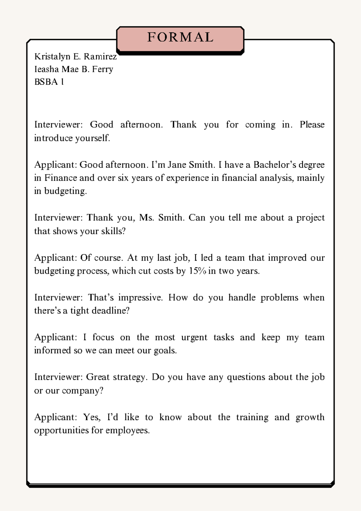 Beige and White Paper Notes Document - FORMAL Kristalyn E. Ramirez ...