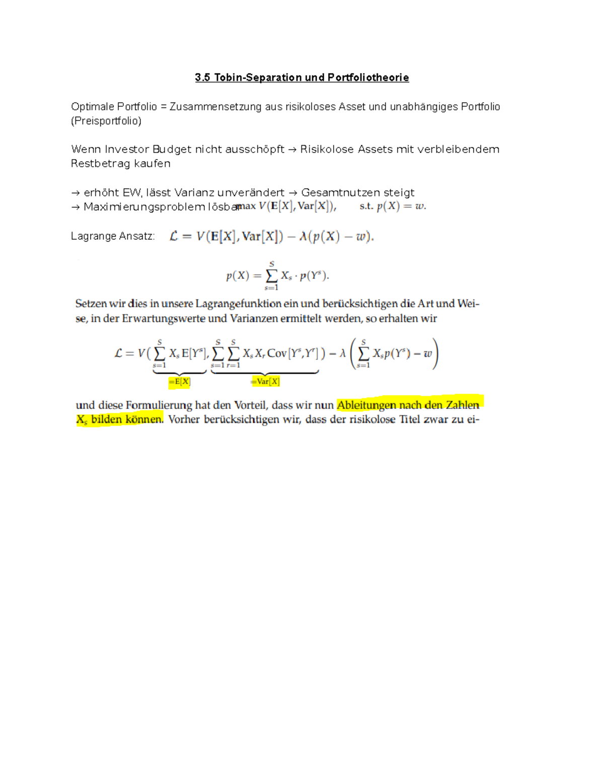 Tobin-Separation und Portfoliotheorie - 3 Tobin-Separation und ...