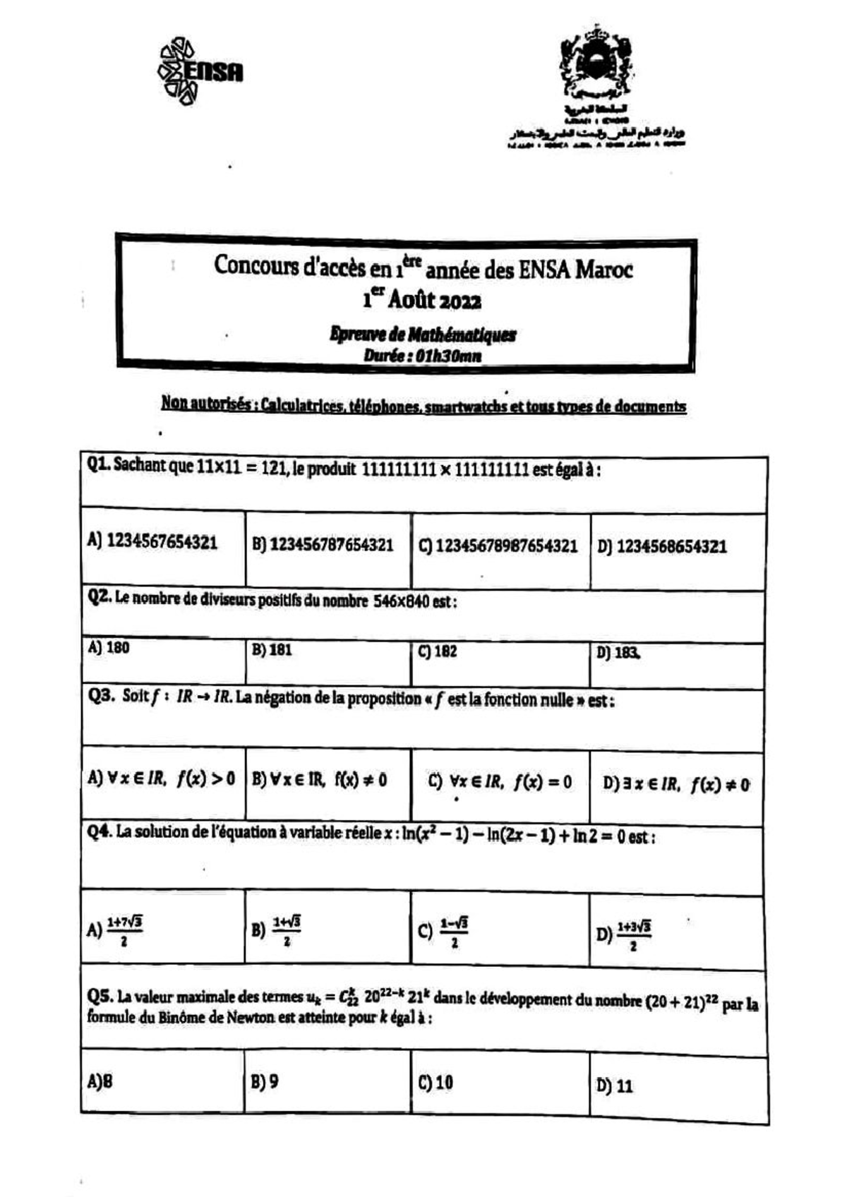 ENSA 2022+Correction - dd;dndklqcsnxwckmzehfkmlzkefdhjqoes - Physique de la Medecine - Studocu