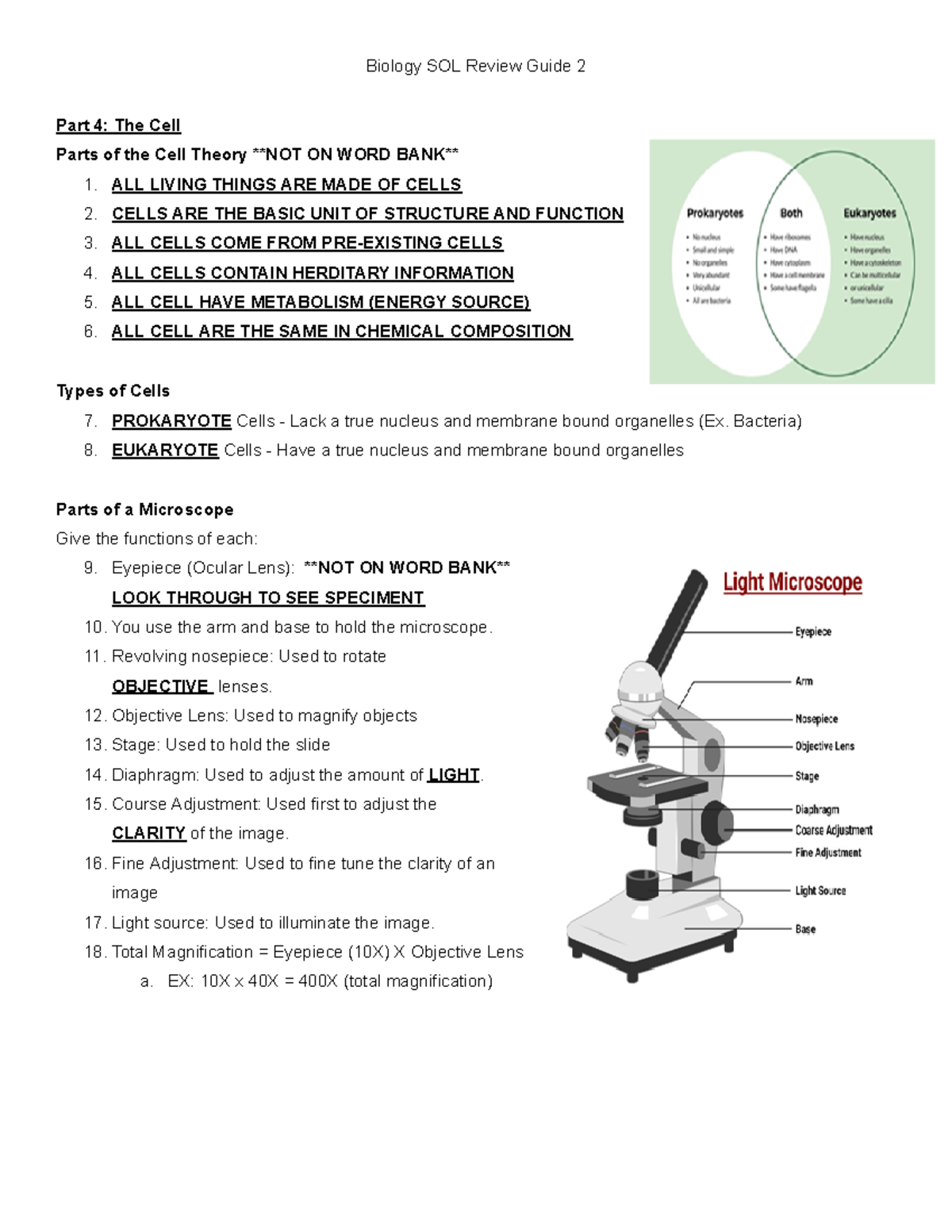 2024 KEY Biology SOL Review Guide 2 - Biology SOL Review Guide 2 Part 4 ...