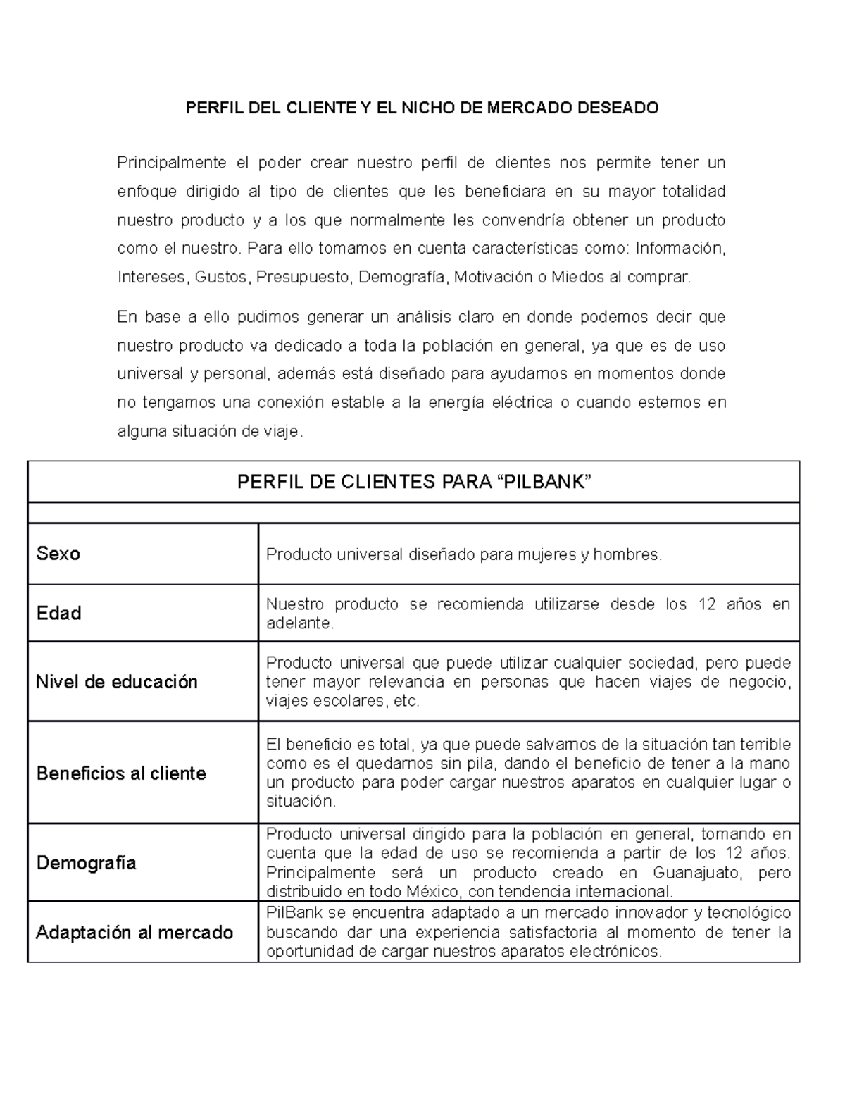 Perfil DE Cliente Y Analisis DE Mercado Corregido - PERFIL DEL CLIENTE ...