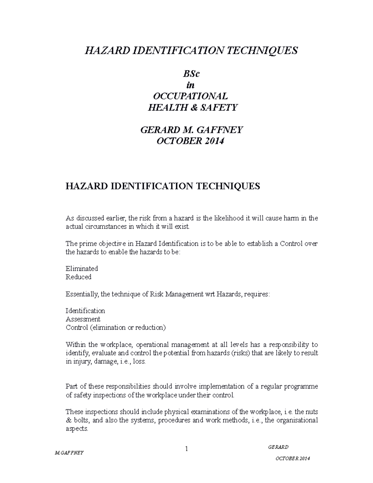 Week 4 Hazard Identification Techniques - Overview - HAZARD ...