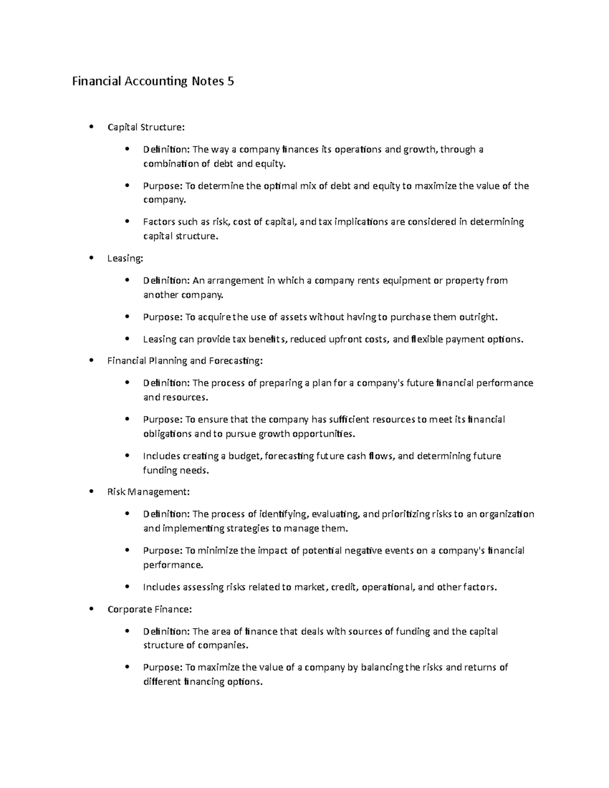 Financial Accounting Notes 5 - Purpose: To determine the optimal mix of ...