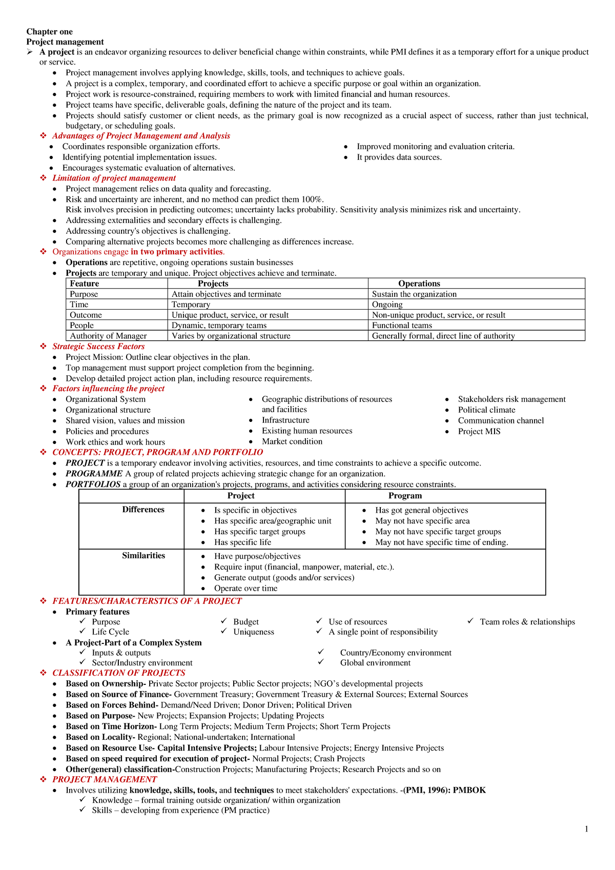 PM CH 1 - Chapter one lecture note to project management - 1 Chapter ...