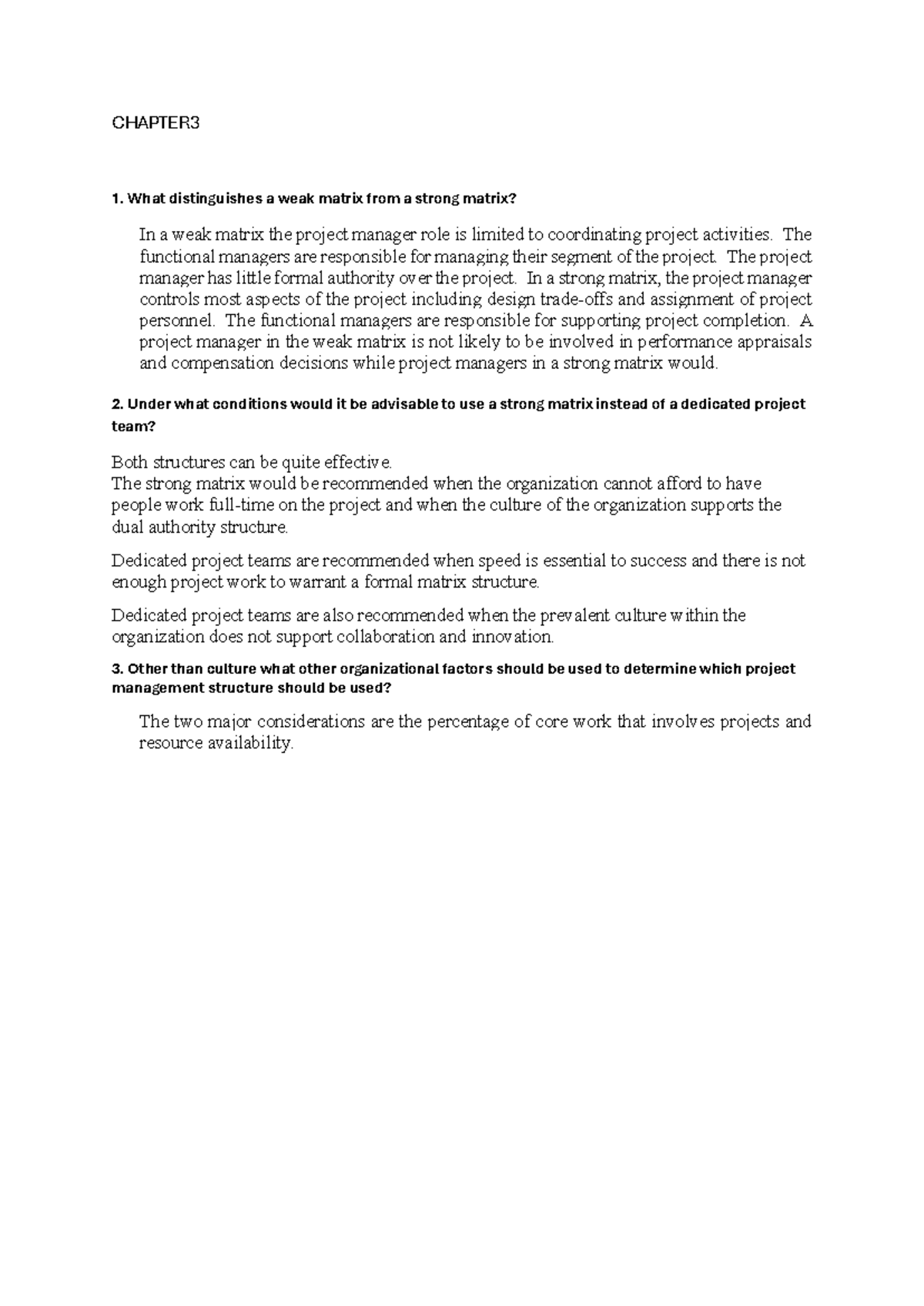 TUT3 Solutions - tutorial questions and answers - CHAPTER 1. What distinguishes a weak matrix ...