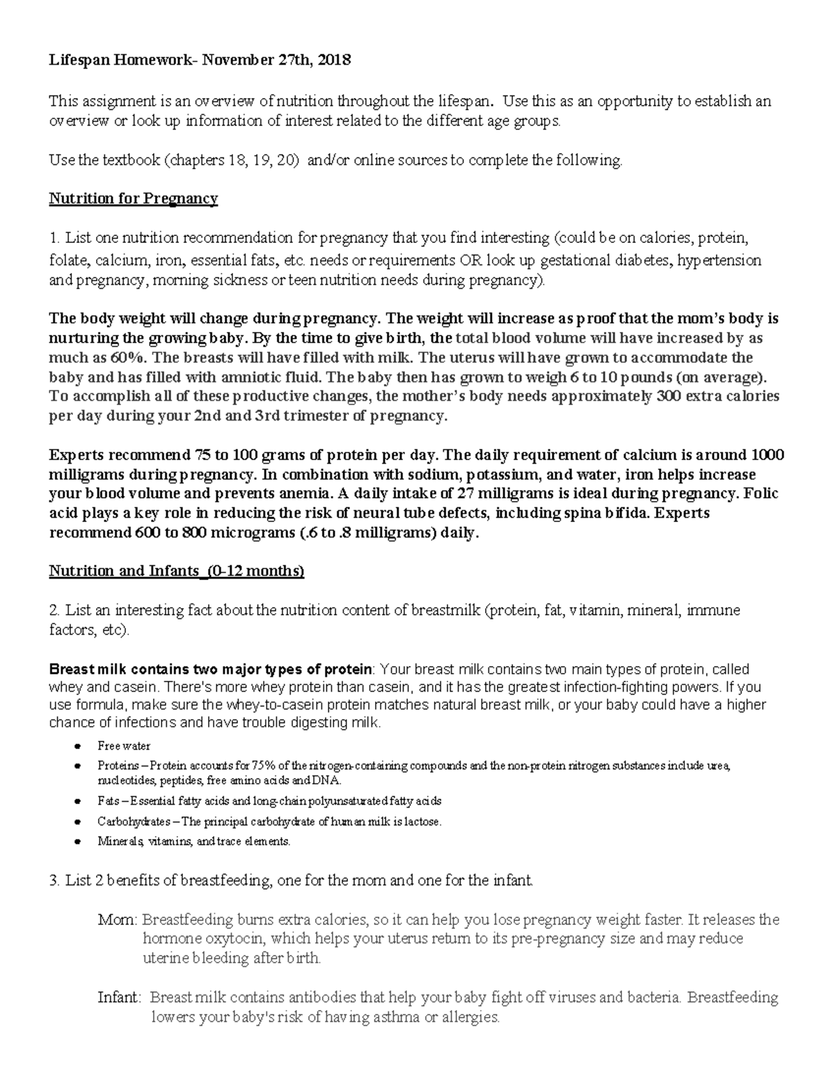 Nutrition Throughout The Lifespan - Lifespan Homework- November 27th ...