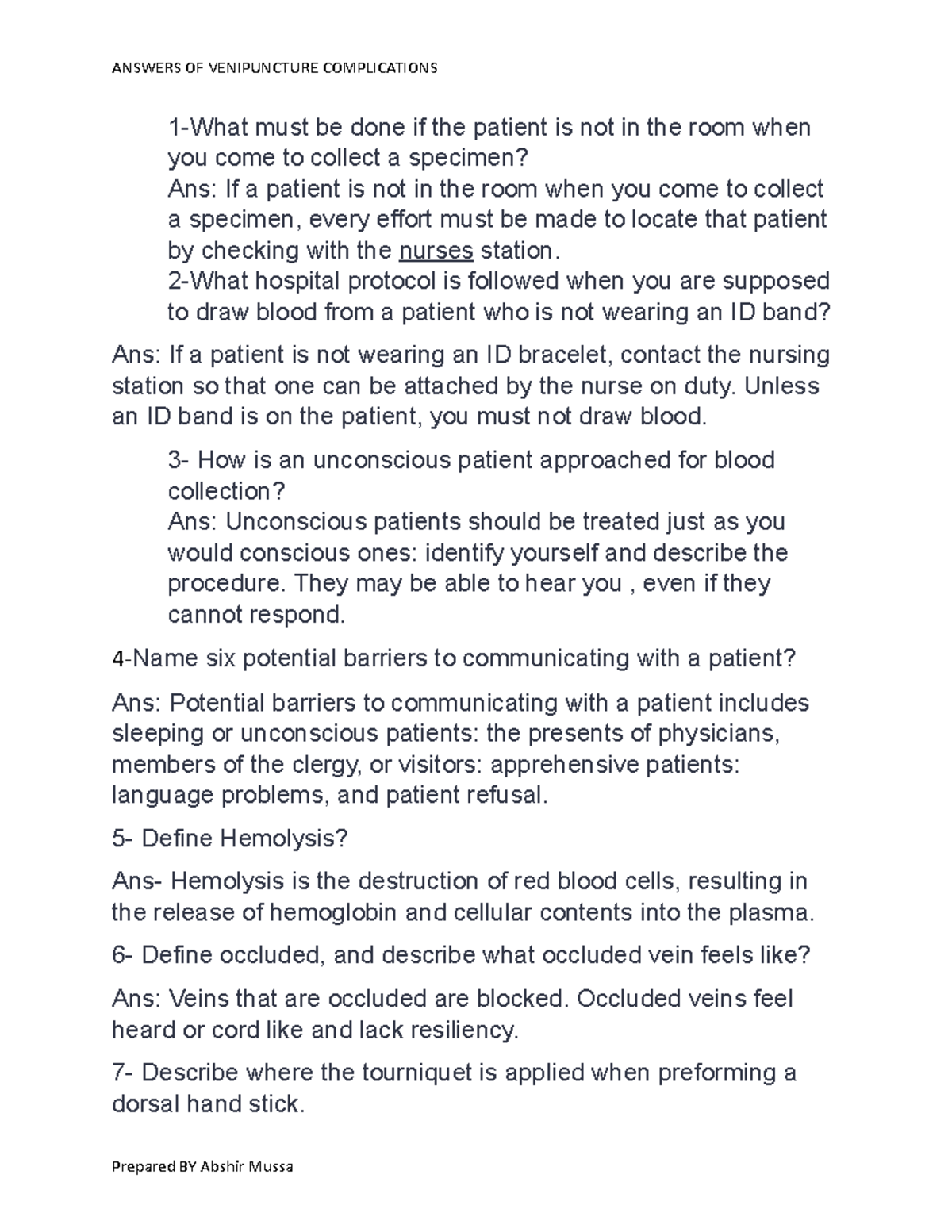 Chapter 11 venipuncture complications Answers - ANSWERS OF VENIPUNCTURE ...