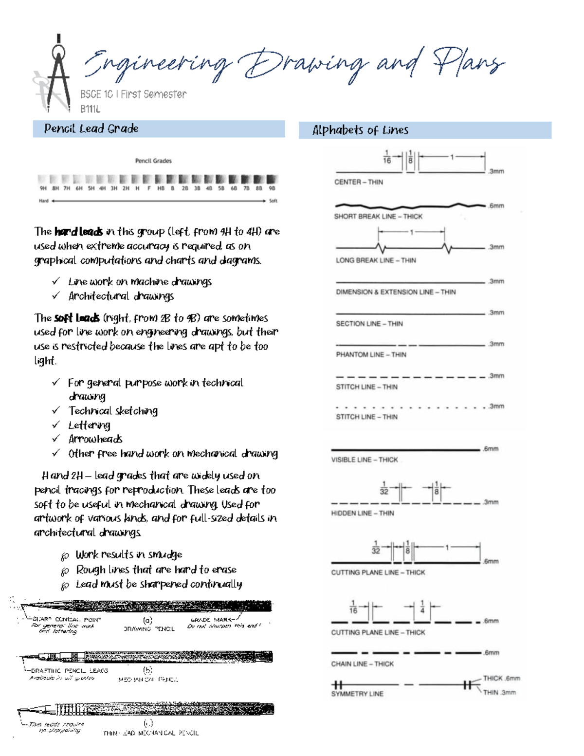 Engineering Drawing and Plans First Semester - Pencil Lead Grade The ...