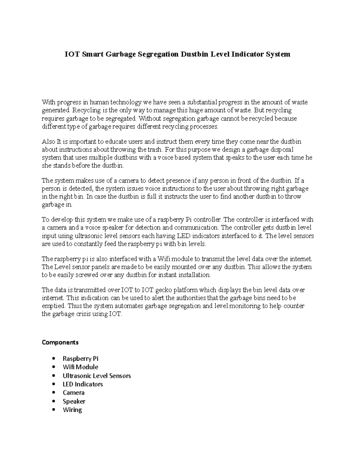 Project Topics - Grade: 7 - IOT Smart Garbage Segregation Dustbin Level Indicator System With ...