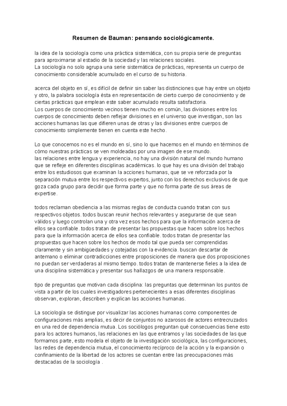 Resumen de Bauman pensando sociológicamente - la idea de la sociología ...