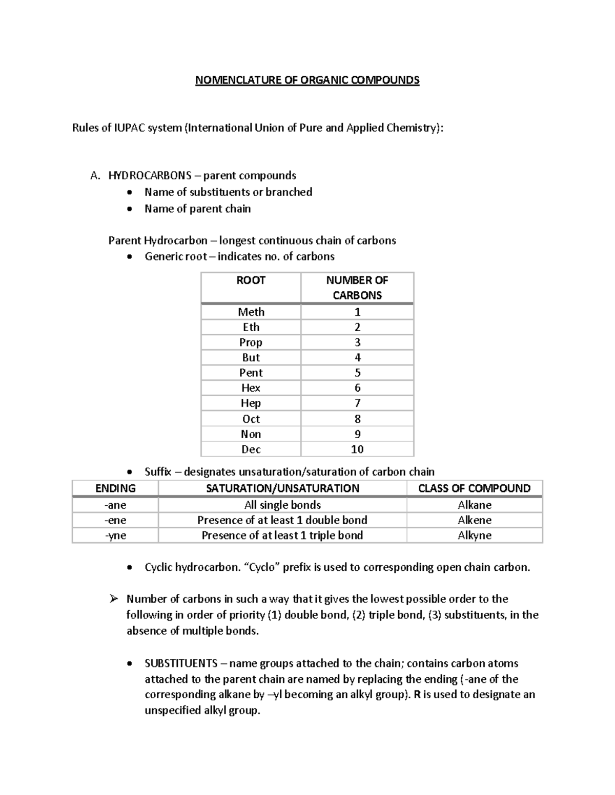 (Lecture notes) Nomenclature of Organic Compounds - NOMENCLATURE OF ...