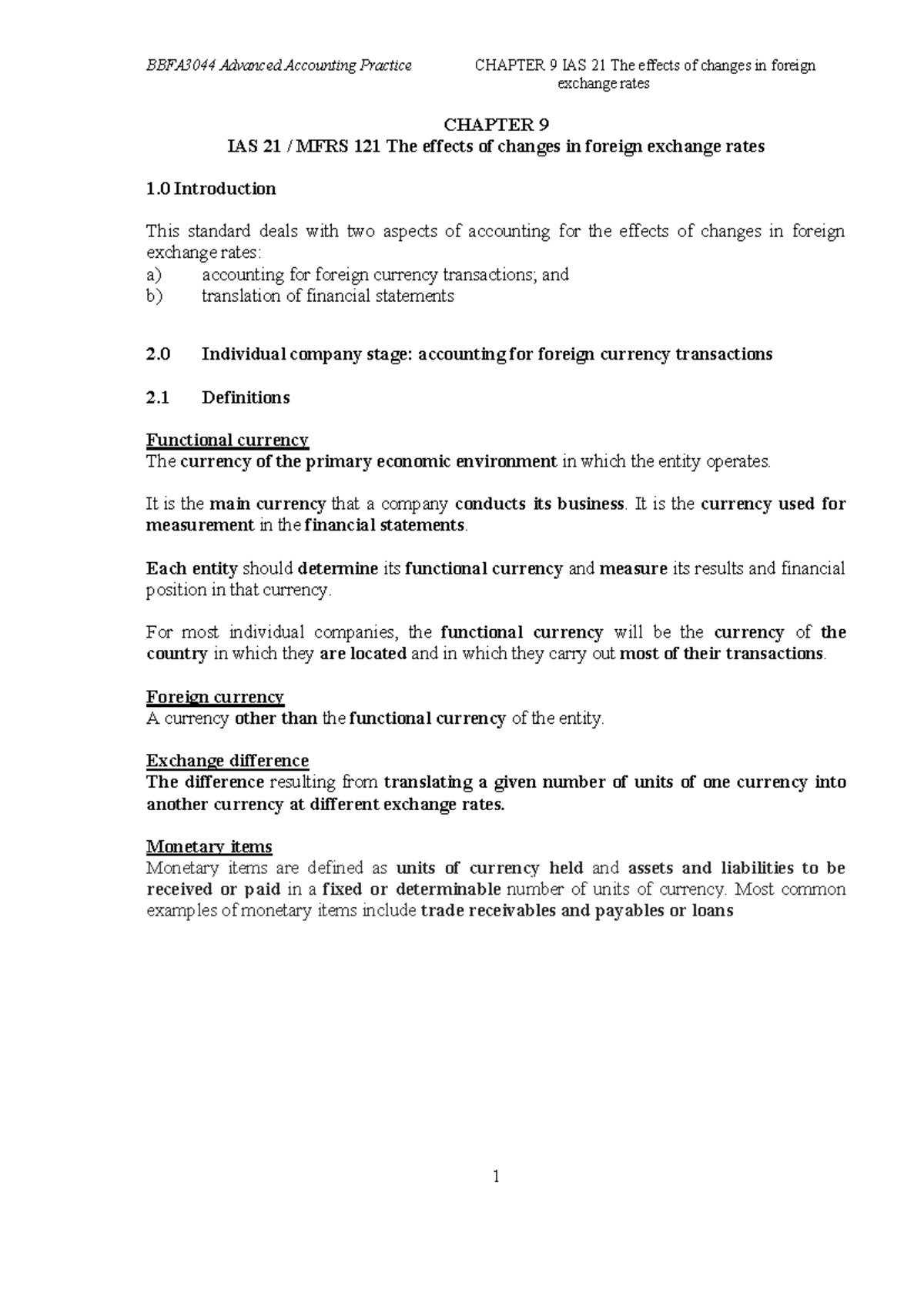 Chapter 9 Effects of changes in foreign exchange rates - exchange rates ...