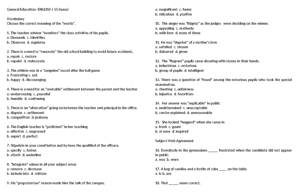 General-Educatio 1 - LECTURES - General Education- ENGLISH ( 55 items ...